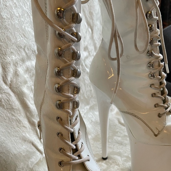 Pleaser | Shoes | Pleaser White Platform Peeptoe Boots | Poshmark
